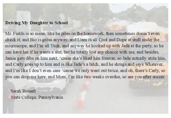 Driving My Daughter to School – Sarah Russell – Third Wednesday Magazine