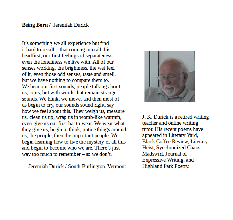 Being Born / Jeremiah Durick – Third Wednesday Magazine