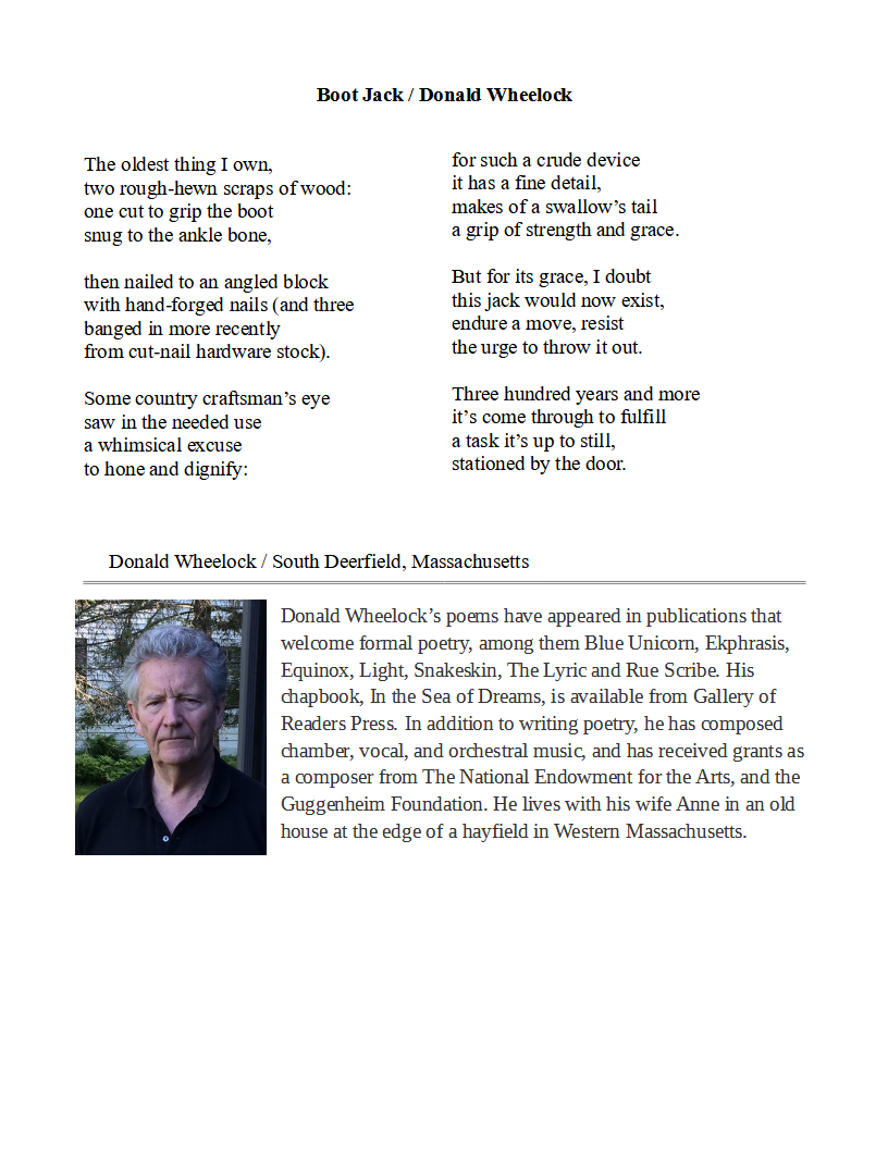 Boot Jack / Donald Wheelock – Third Wednesday Magazine