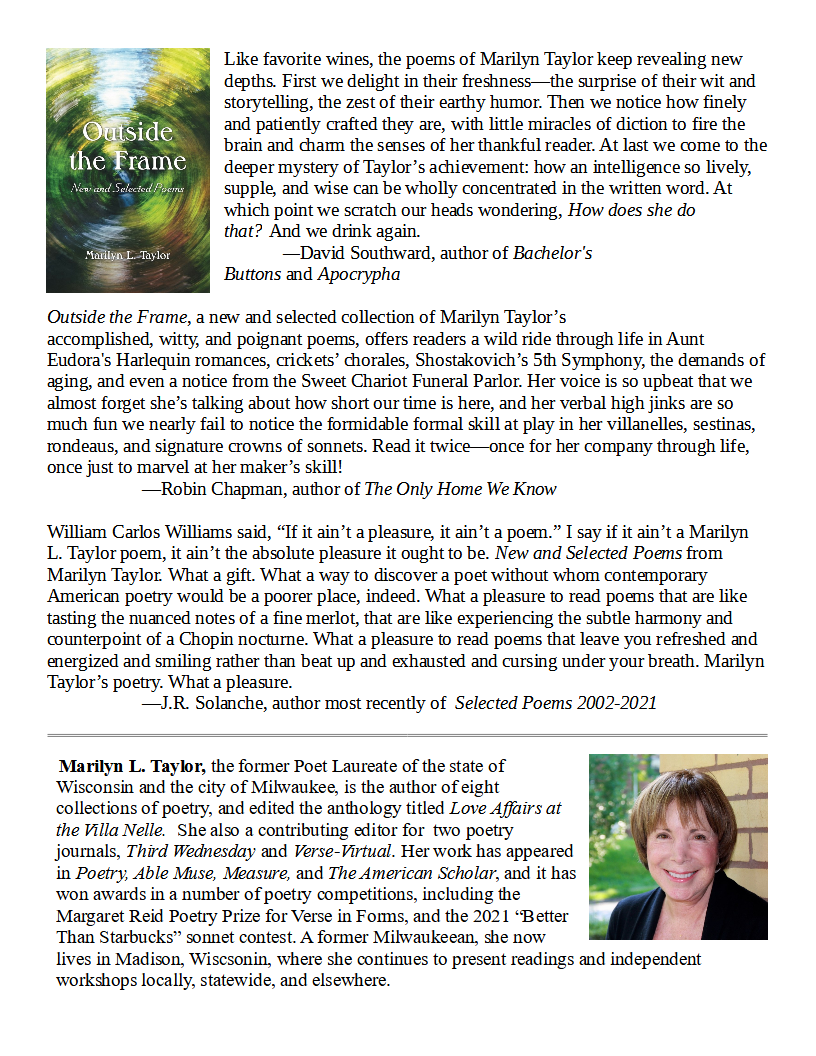 Outside the Frame: New and Selected Poems / Marilyn L. Taylor – Third ...