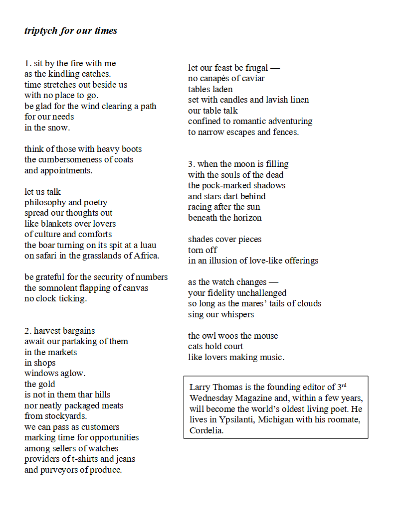 triptych for our times / Laurence W. Thomas – Third Wednesday Magazine