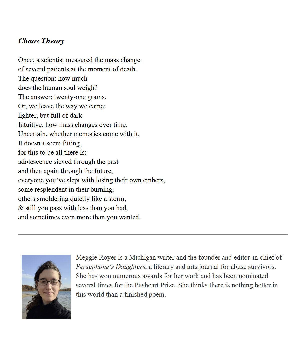Chaos Theory / Meggie Royer – Third Wednesday Magazine