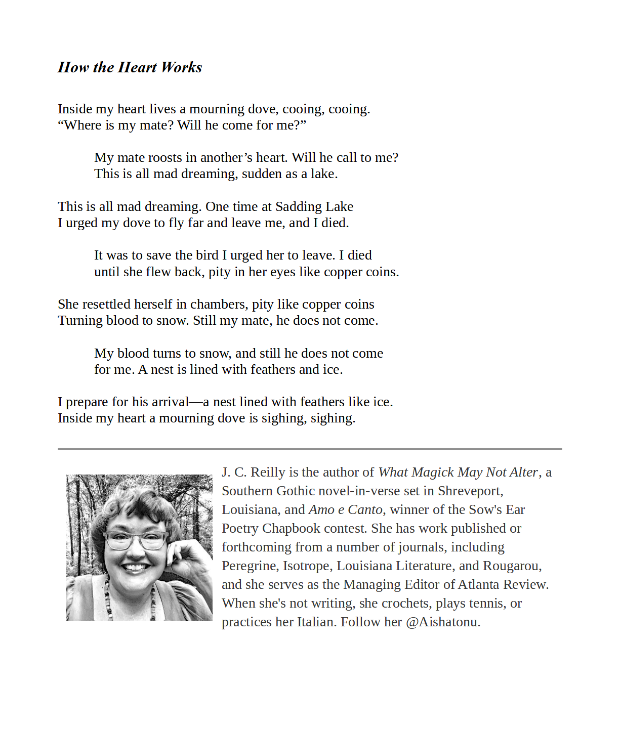 How the Heart Works / J. C. Reilly – Third Wednesday Magazine