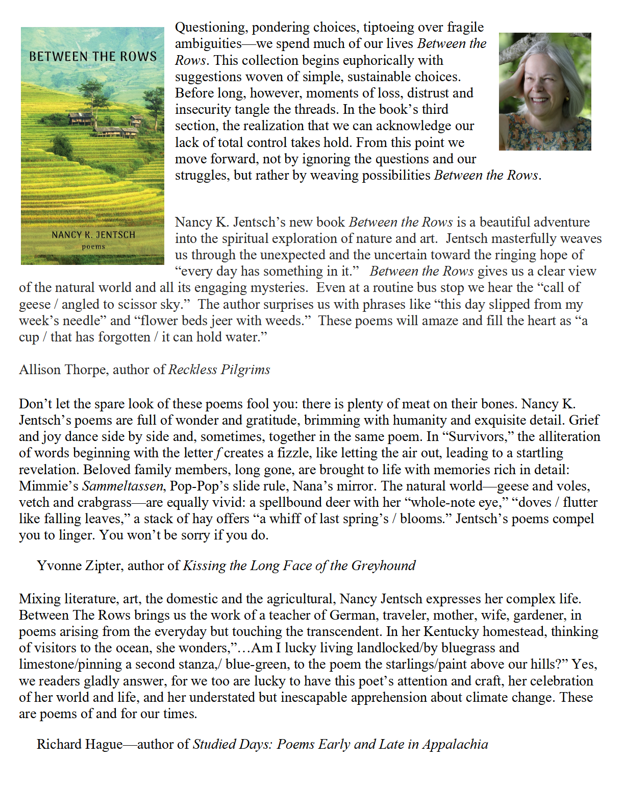 Between the Rows by Nancy K. Jentsch – Third Wednesday Magazine