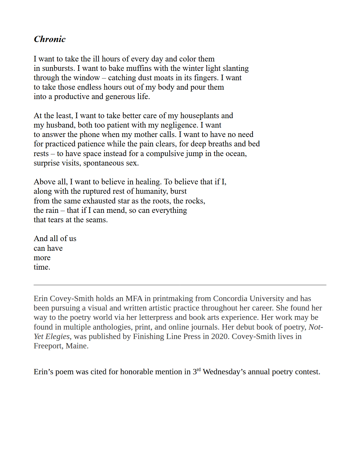 Chronic / Erin Covey-Smith – Third Wednesday Magazine