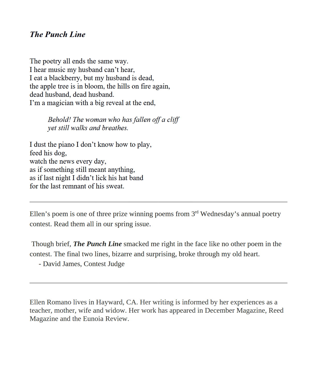 The Punch Line / Ellen Romano – Third Wednesday Magazine