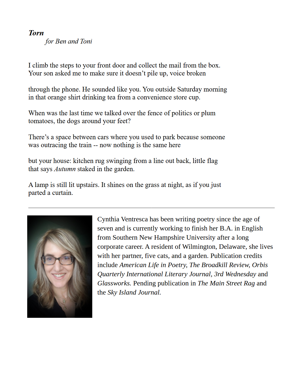 Torn / Cynthia Ventresca – Third Wednesday Magazine