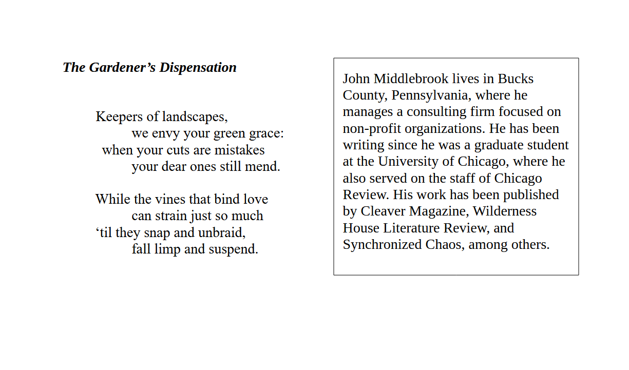 The Gardener’s Dispensation / John Middlebrook – Third Wednesday Magazine