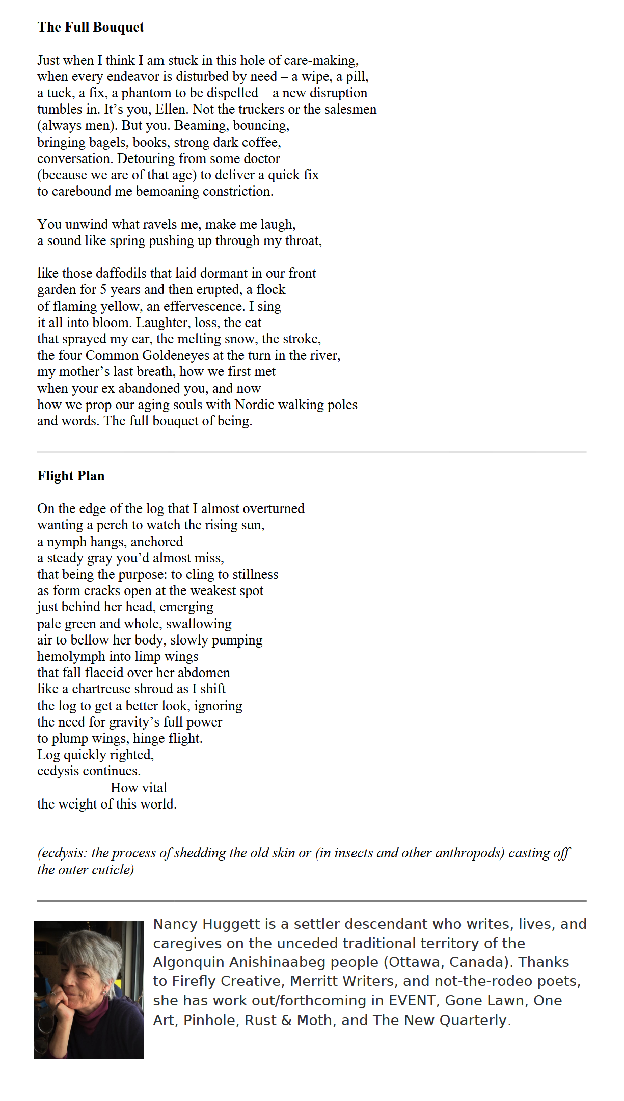 Two Poems by Nancy Huggett – Third Wednesday Magazine