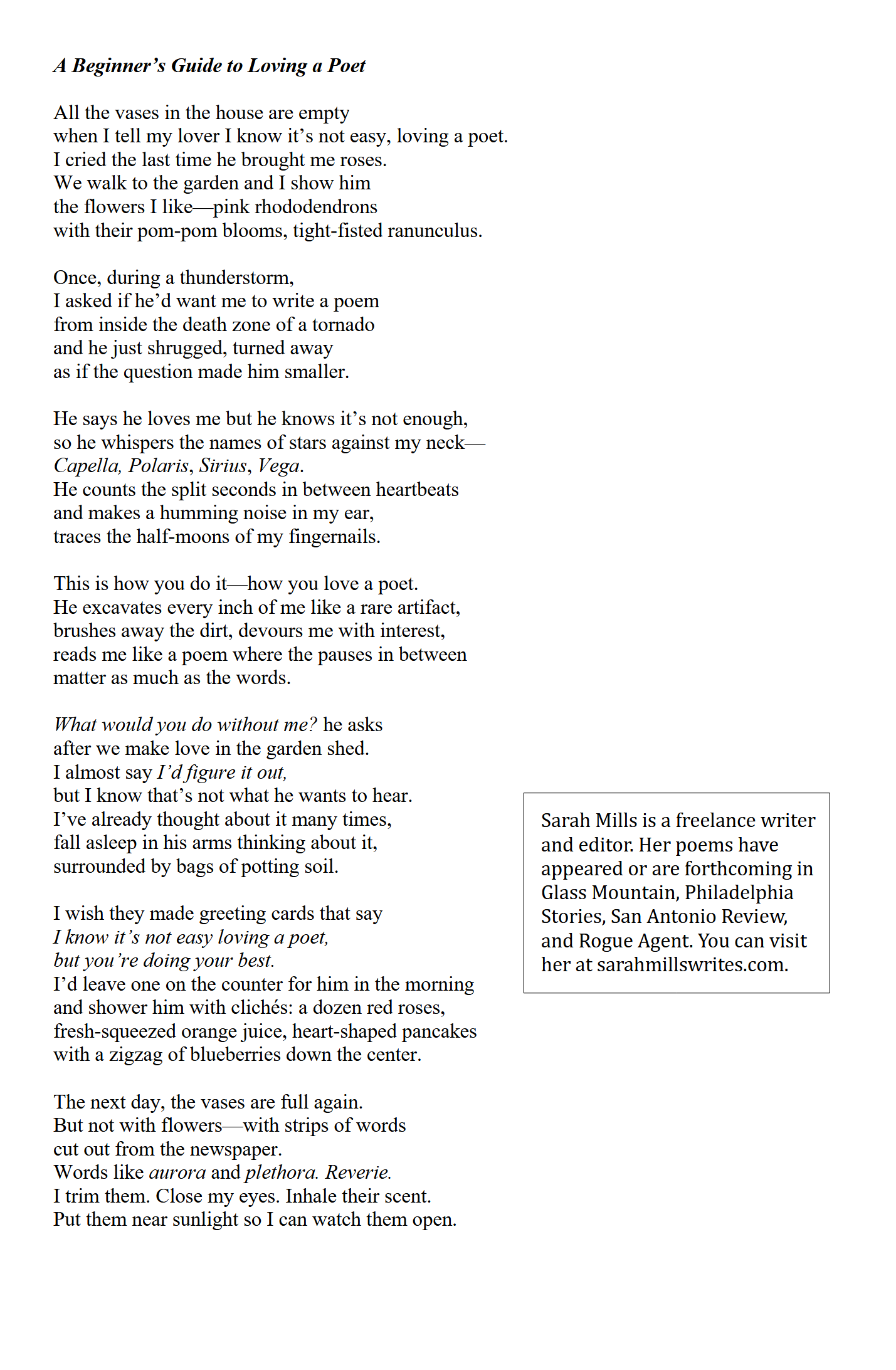 A Beginner’s Guide to Loving a Poet / Sarah Mills – Third Wednesday ...