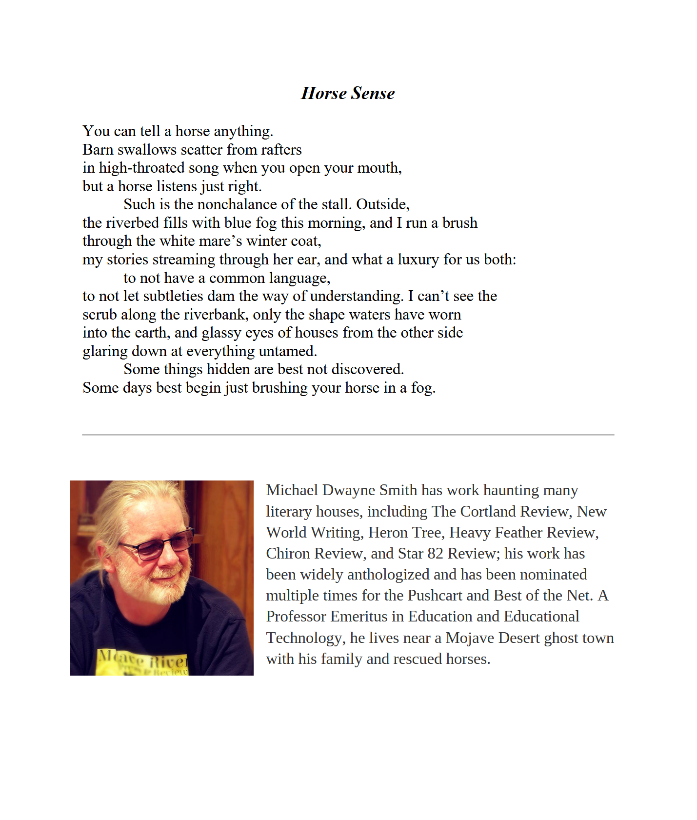 Horse Sense / Michael Dwayne Smith – Third Wednesday Magazine