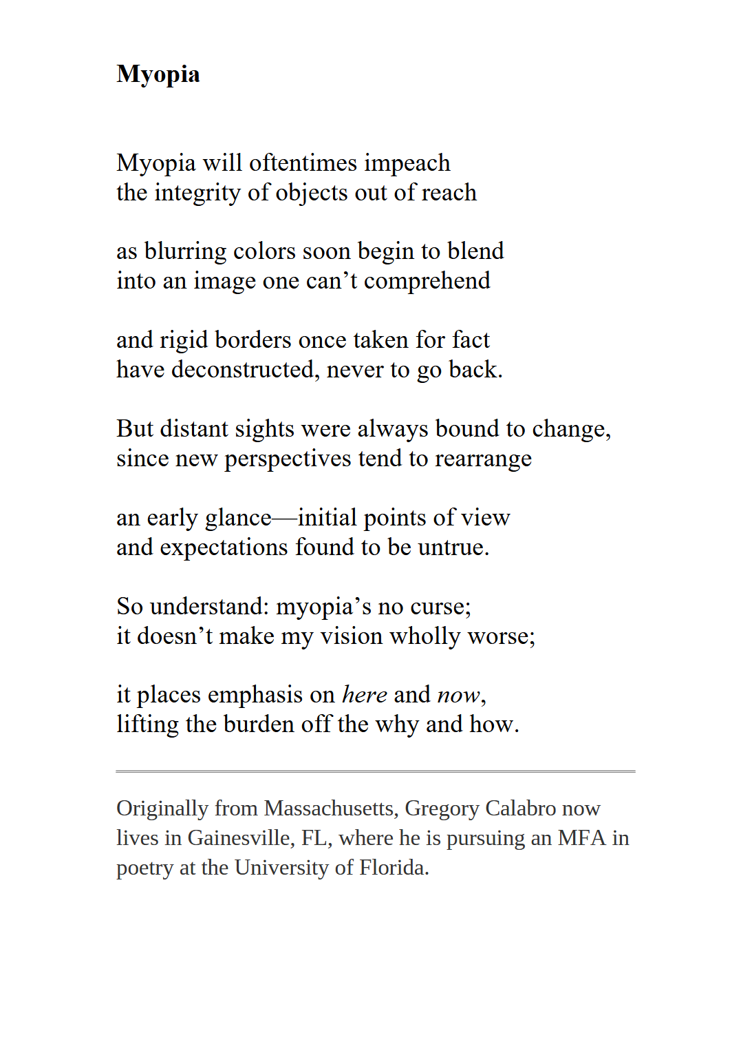 Myopia / Gregory Calabro – Third Wednesday Magazine