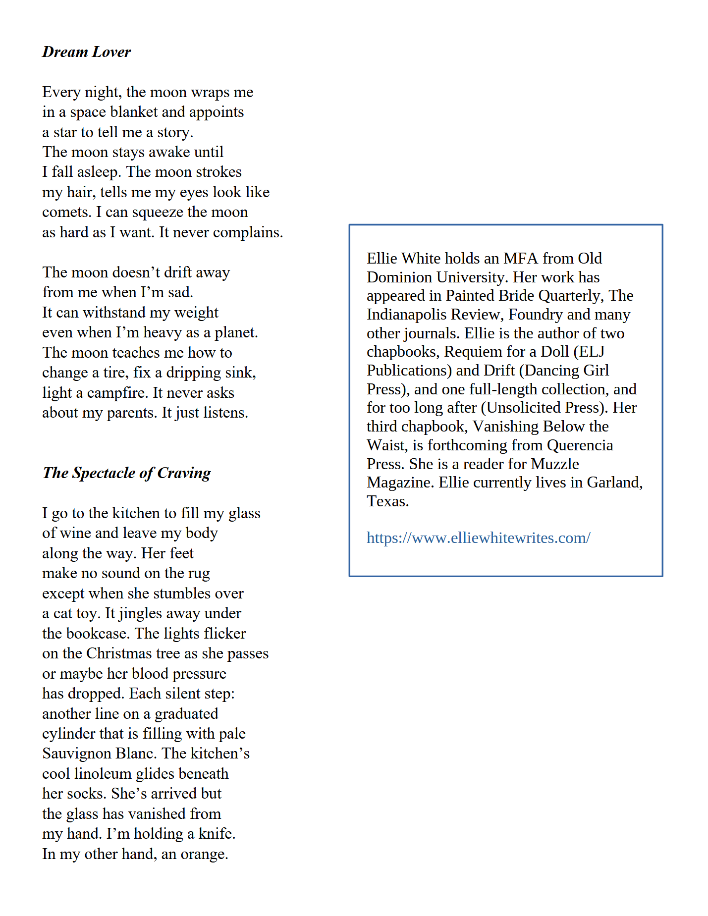 Two Poems by Ellie White – Third Wednesday Magazine