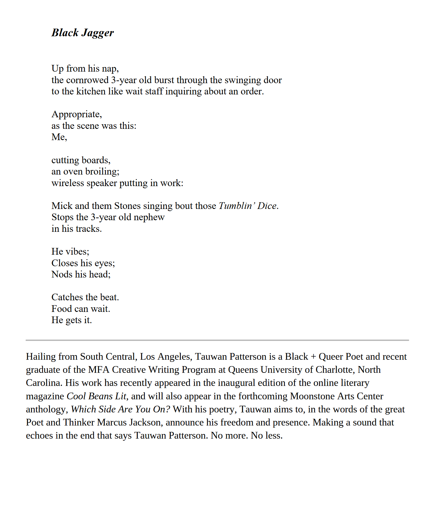 Black Jagger / Tauwan Patterson – Third Wednesday Magazine