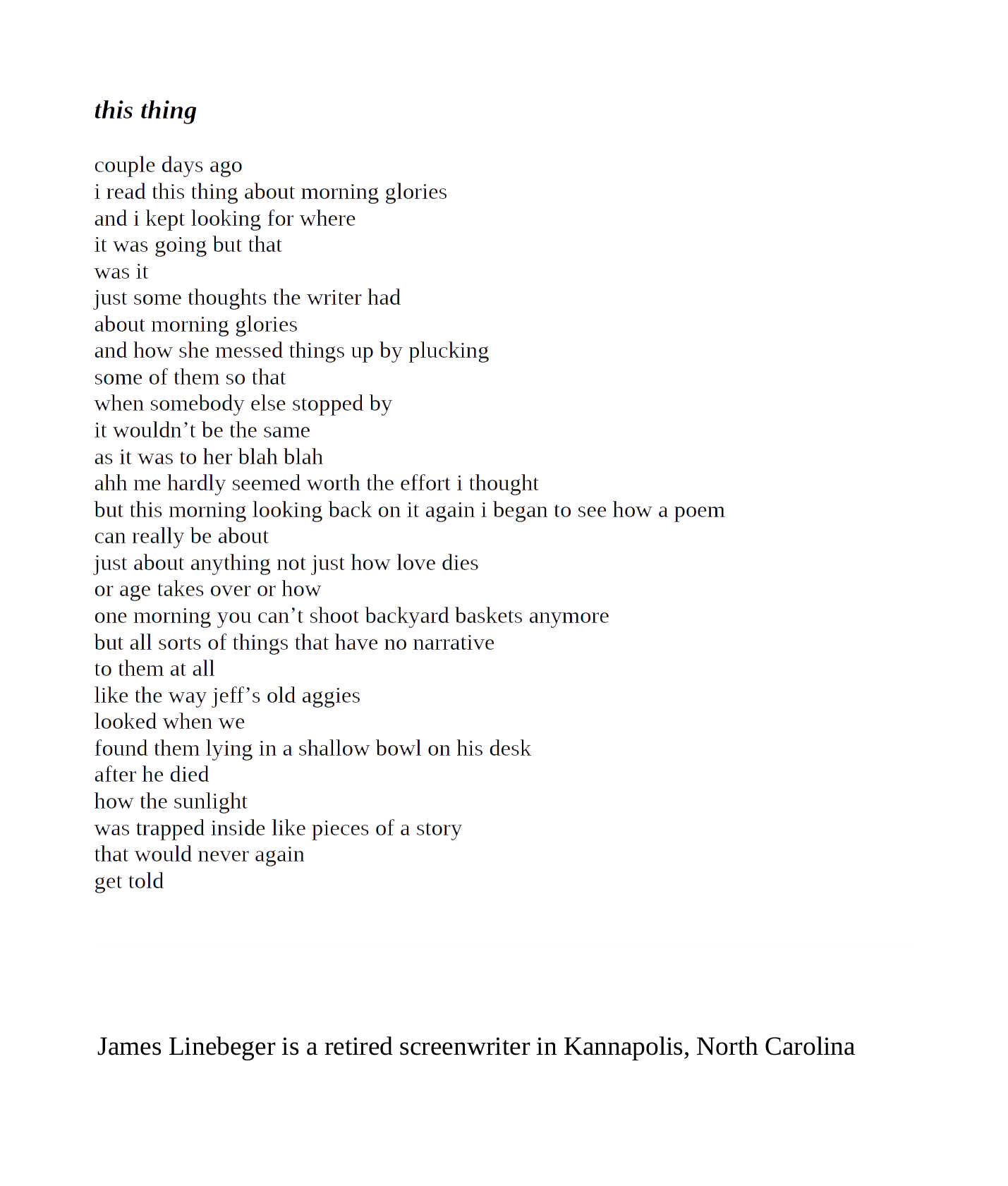 this thing / James Lineberger – Third Wednesday Magazine