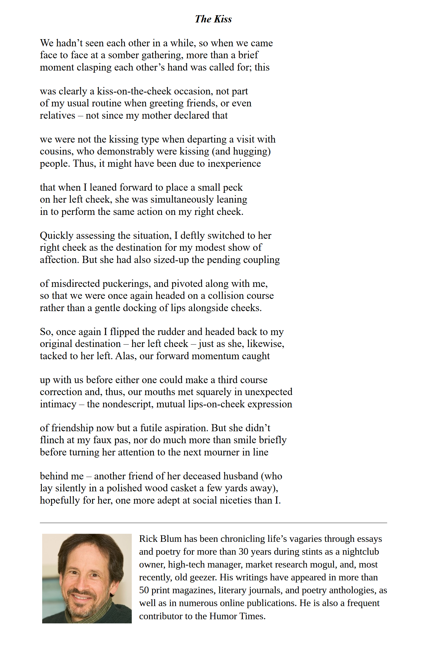 The Kiss / Rick Blum – Third Wednesday Magazine