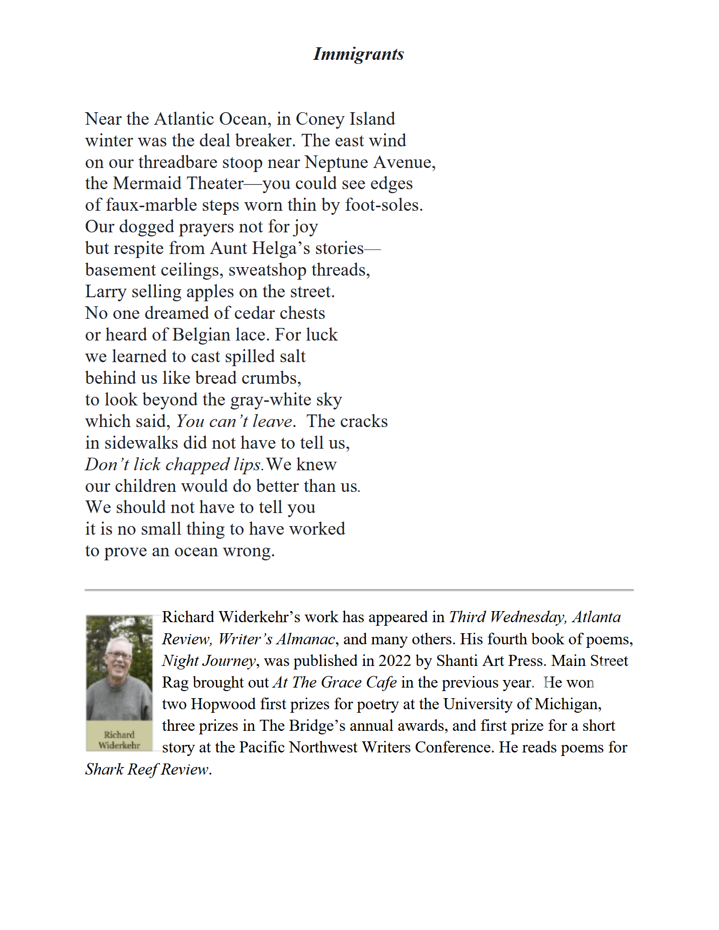 Immigrants / Richard Widerkehr – Third Wednesday Magazine