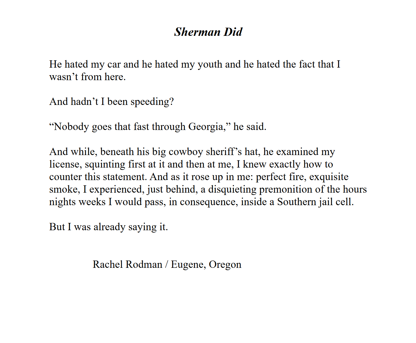 Sherman Did / Rachel Rodman – Third Wednesday Magazine