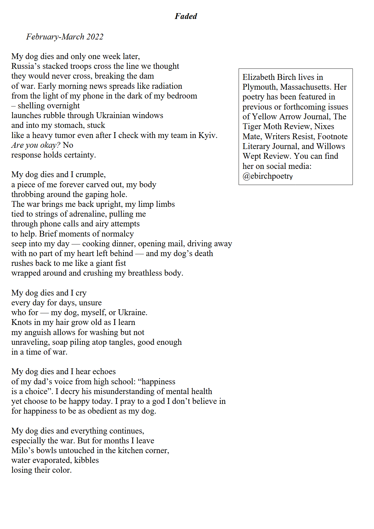 Faded / Elizabeth Birch – Third Wednesday Magazine