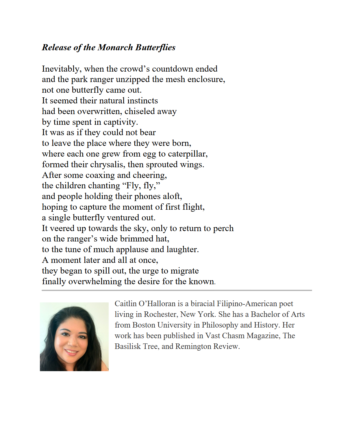 Release of the Monarch Butterflies / Caitlin O’Halloran – Third ...