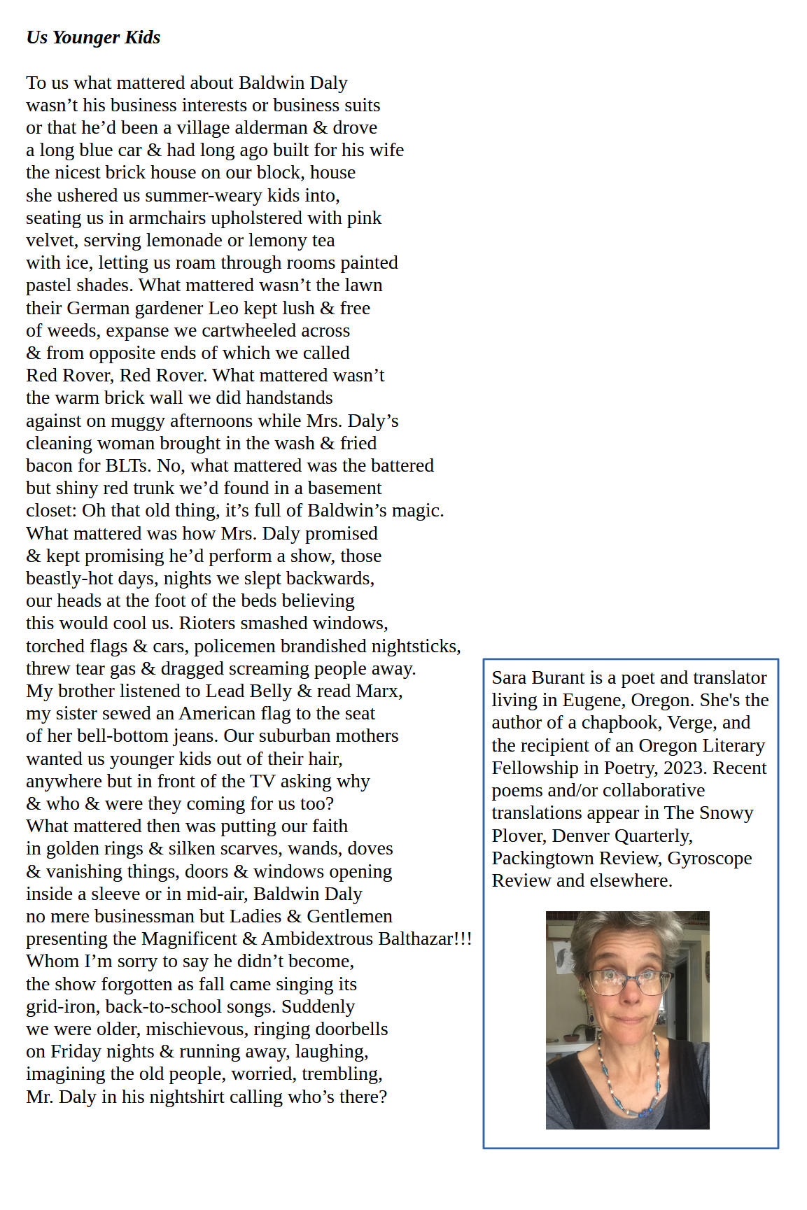 Us Younger Kids / Sara Burant – Third Wednesday Magazine