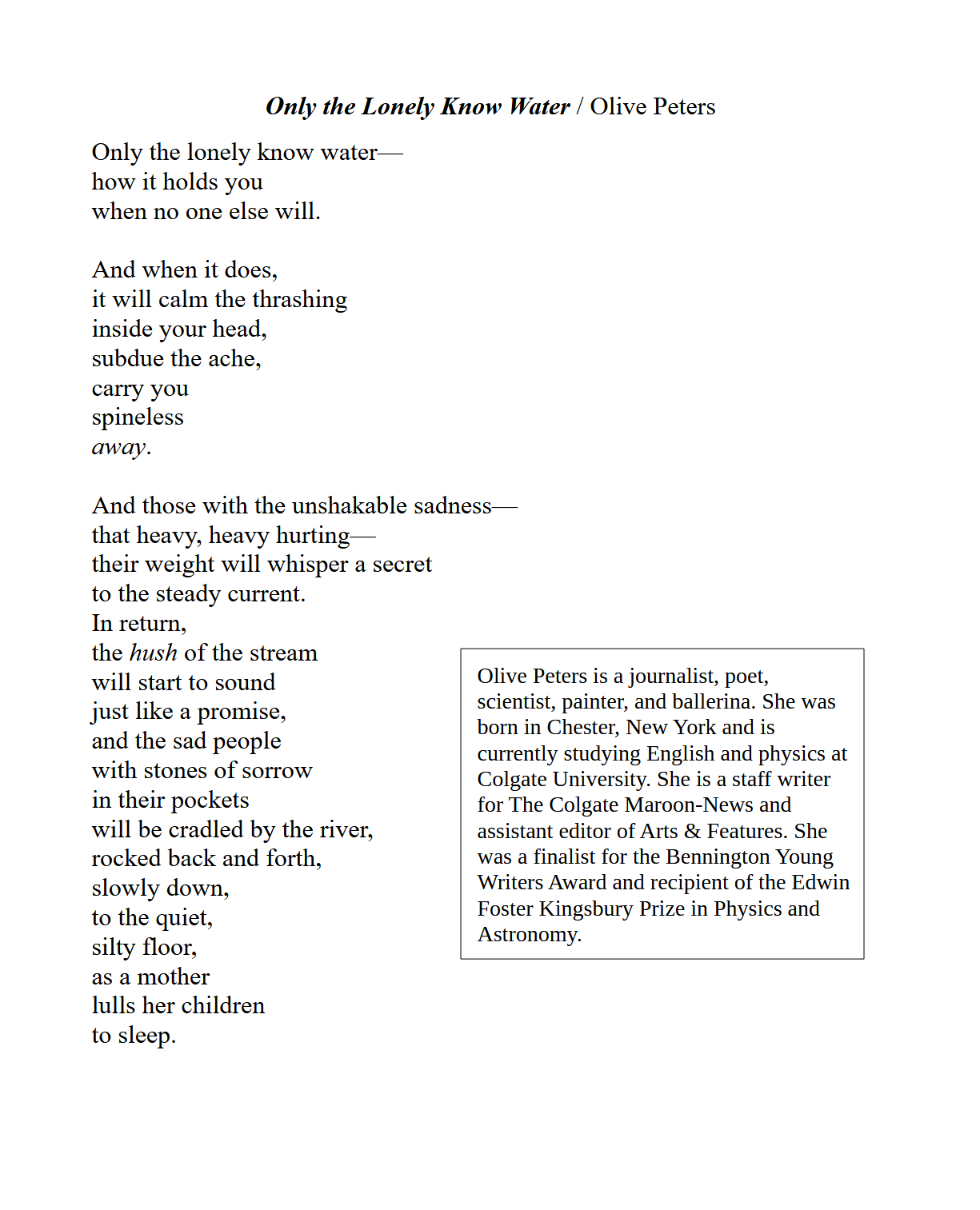 Only the Lonely Know Water / Olive Peters – Third Wednesday Magazine