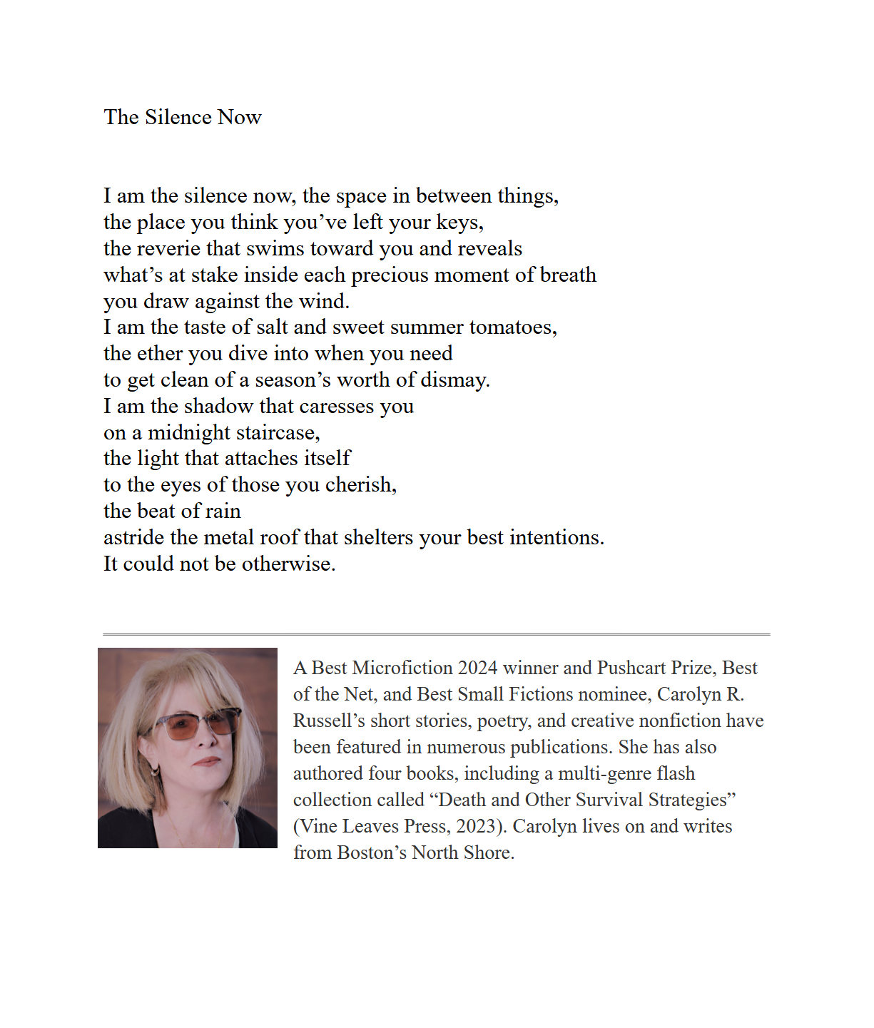 The Silence Now / Carolyn R. Russell – Third Wednesday Magazine