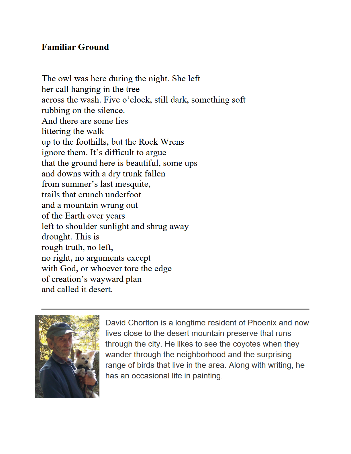 Familiar Ground / David Chorlton – Third Wednesday Magazine