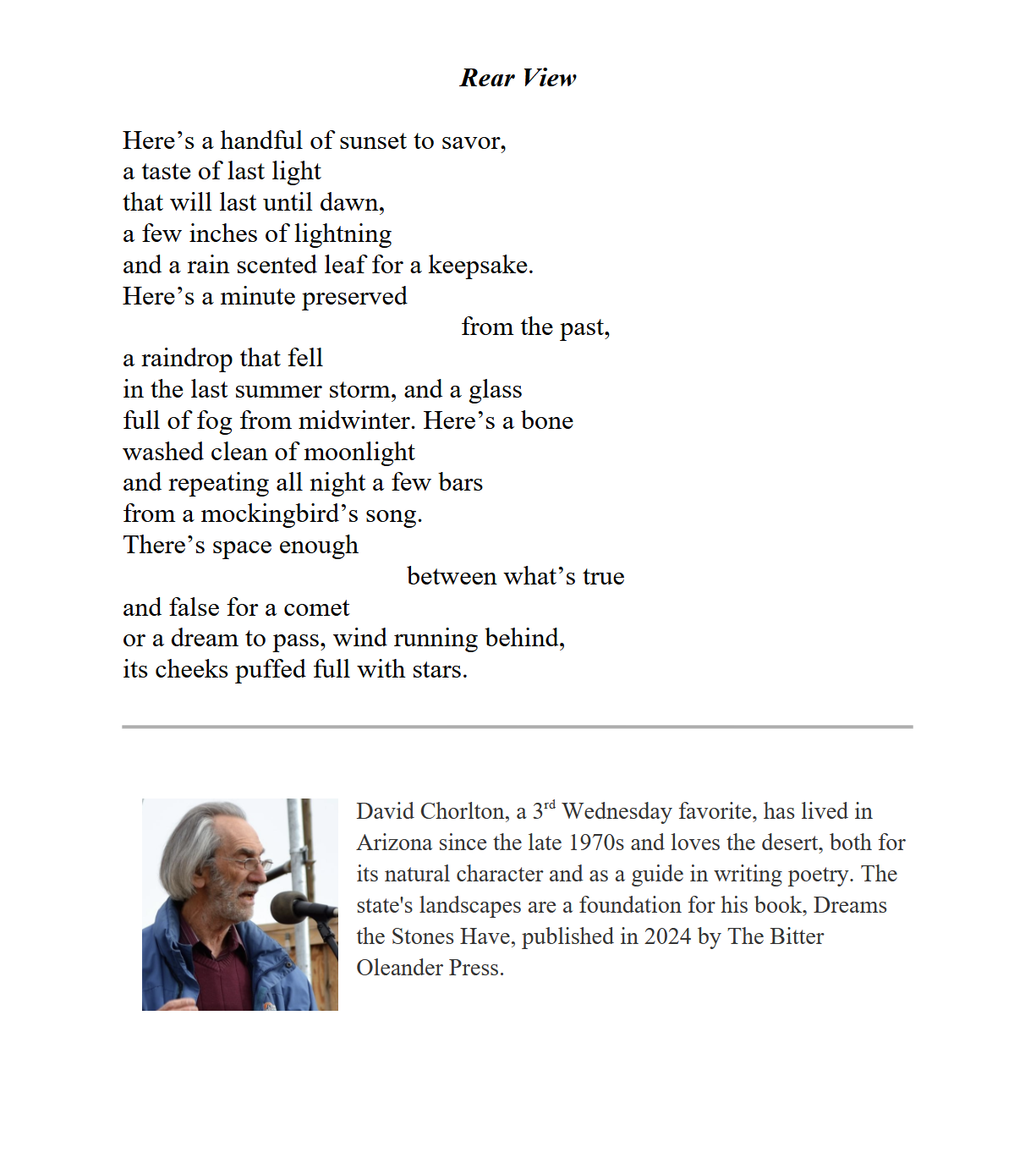 Rear View / David Chorlton – Third Wednesday Magazine