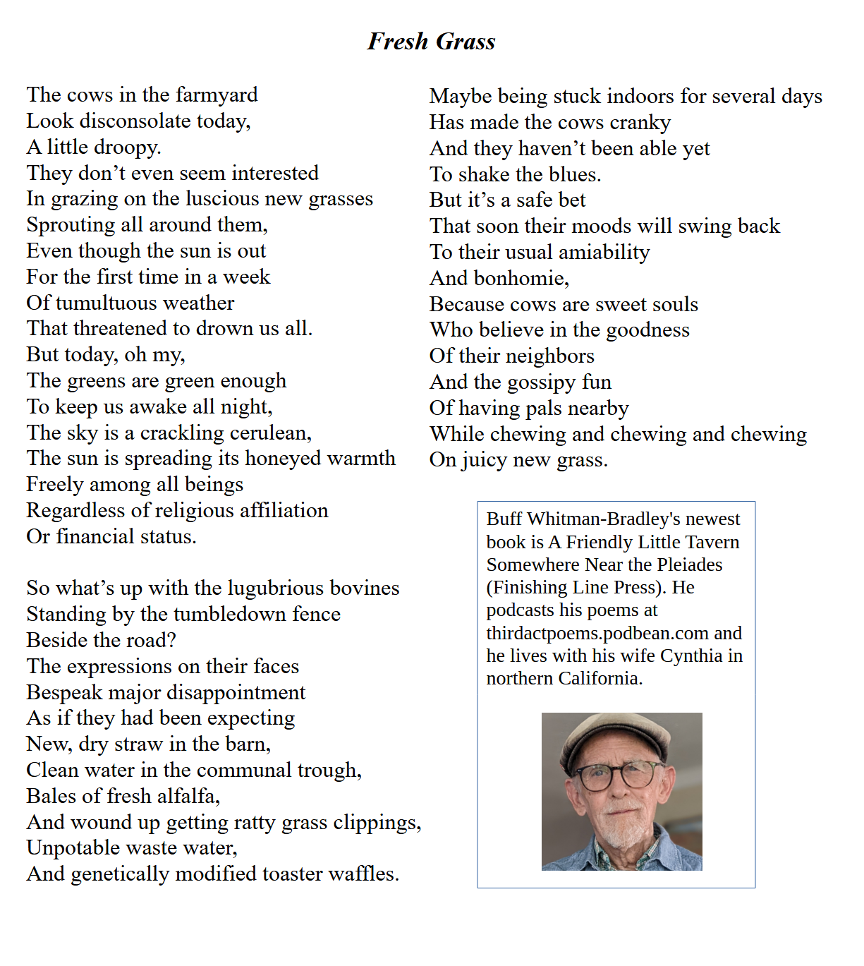 Fresh Grass / Buff Whitman-Bradley – Third Wednesday Magazine