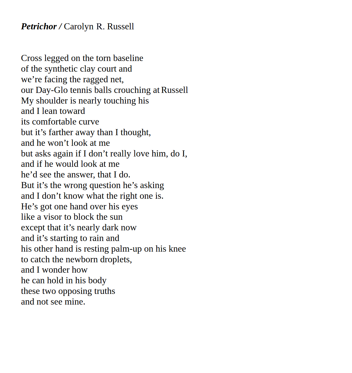 Two Poems / Carolyn R. Russell – Third Wednesday Magazine
