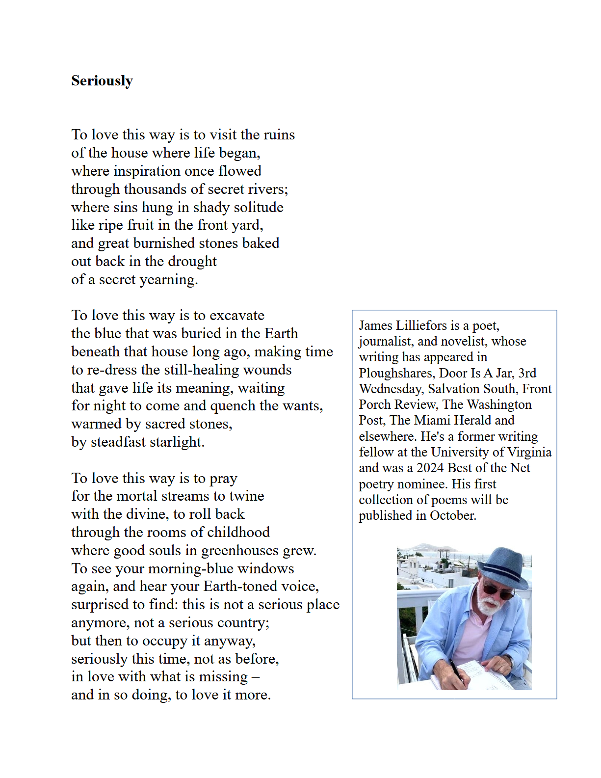 Seriously / James Lilliefors – Third Wednesday Magazine