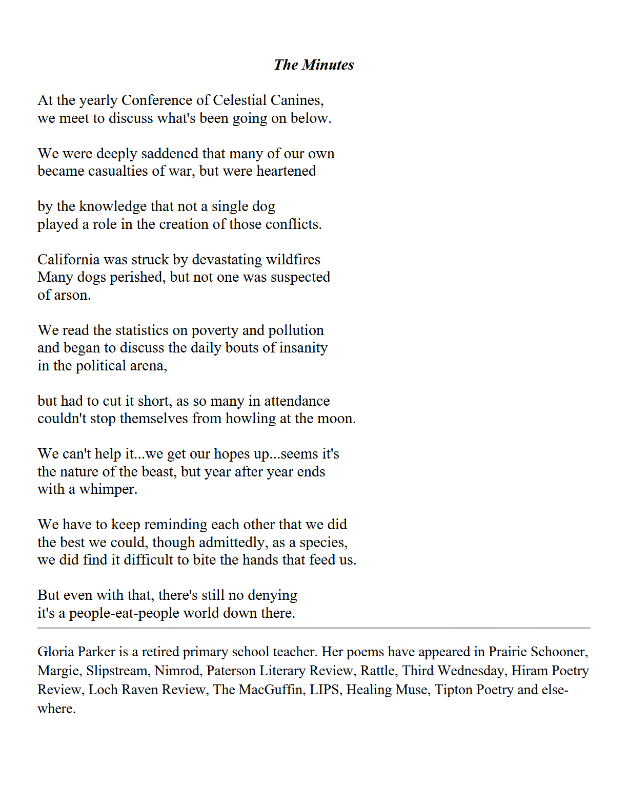 The Minutes / Gloria Parker – Third Wednesday Magazine