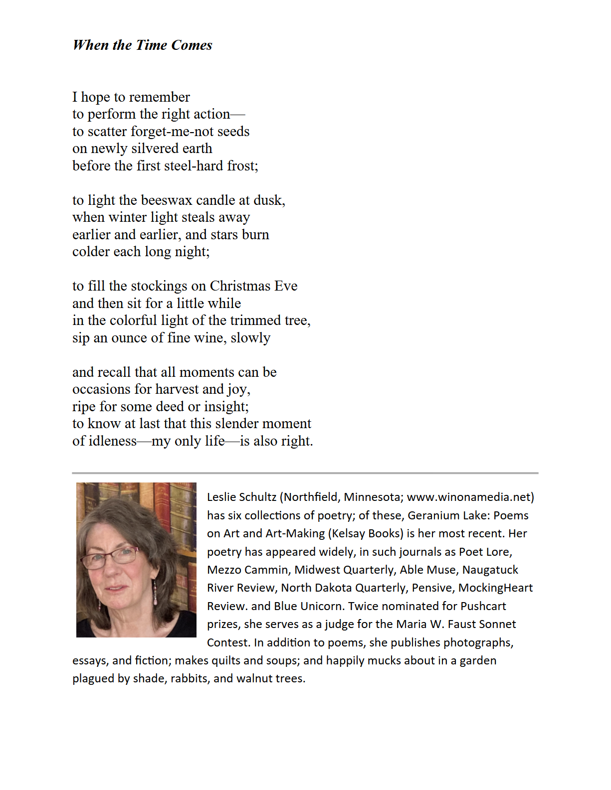When the Time Comes / Leslie Schultz – Third Wednesday Magazine