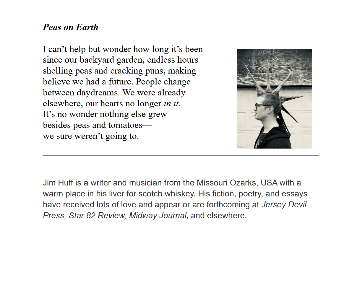 Peas On Earth / James Huff – Third Wednesday Magazine