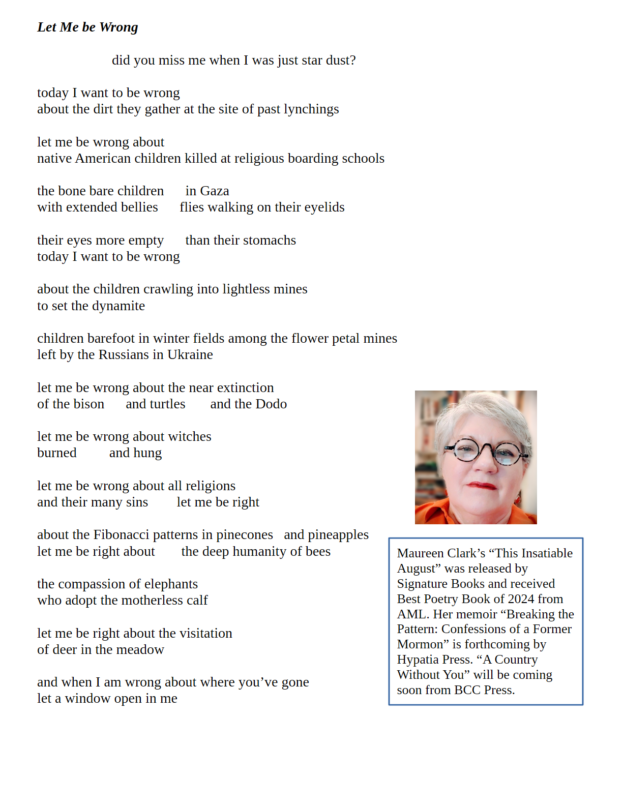 Let Me Be Wrong / Maureen Clark – Third Wednesday Magazine