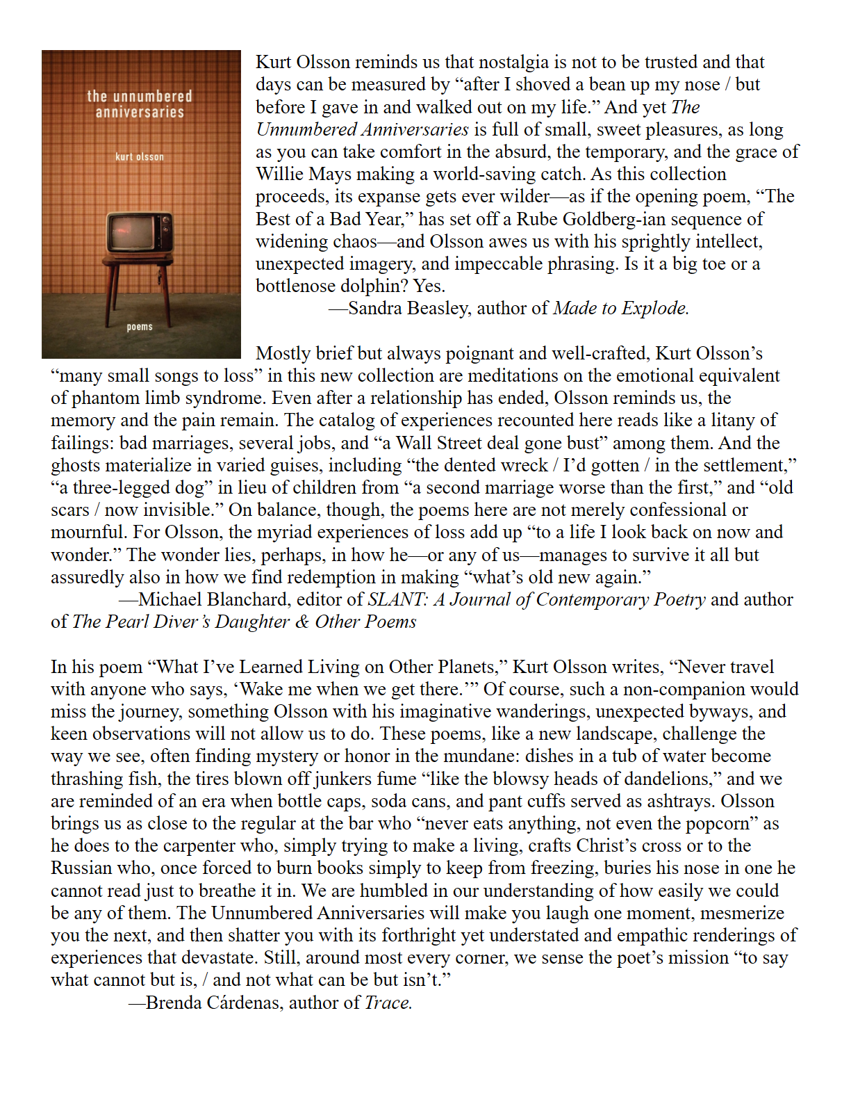 The Unnumbered Anniversaries / Kurt Olsson – Third Wednesday Magazine