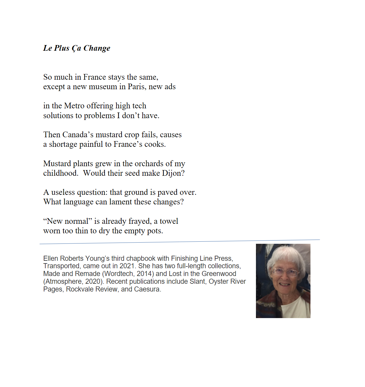 Le Plus Ca Change / Ellen Roberts Young – Third Wednesday Magazine