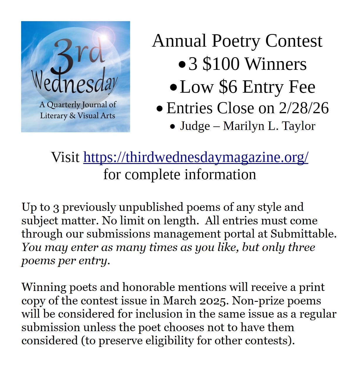 3rd Wednesday’s Annual Poetry Contest – Third Wednesday Magazine