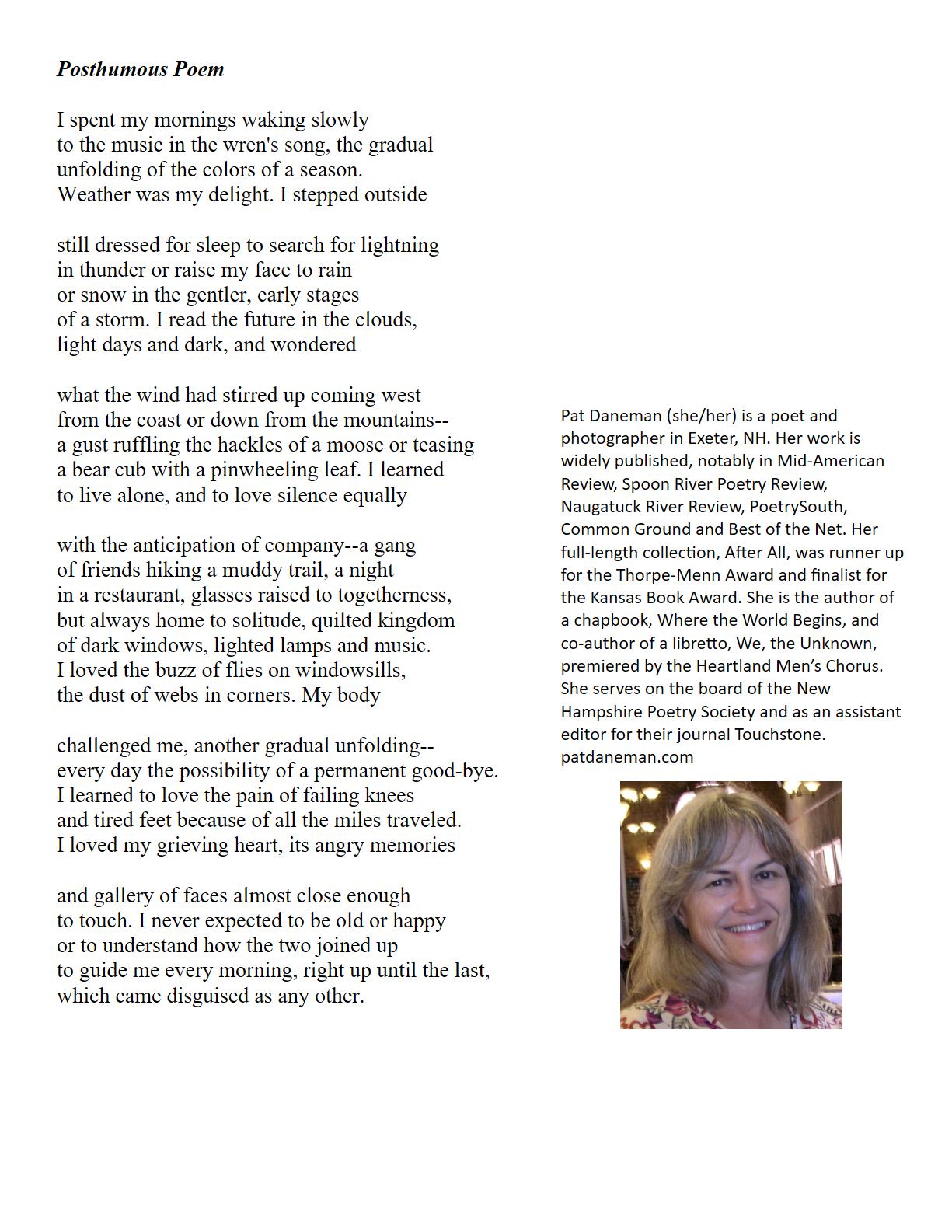 Posthumous Poem / Pat Daneman – Third Wednesday Magazine