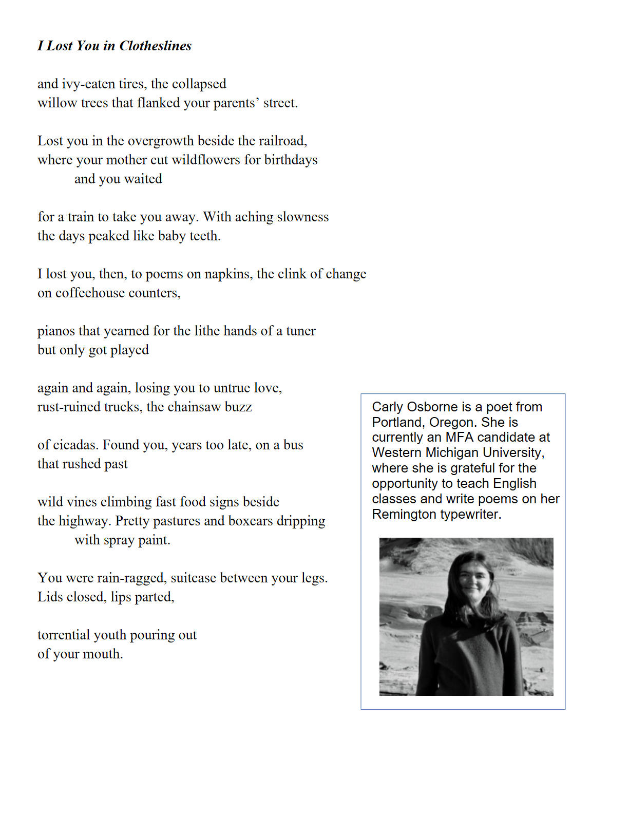 I Lost You in Clotheslines / Carly Osborne – Third Wednesday Magazine