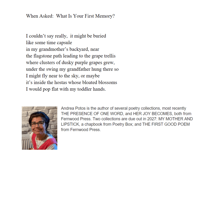 When Asked: What Is Your First Memory / Andrea Potos – Third Wednesday ...